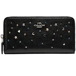 Coach | Bags | Coach Star Studded Black Pebble Leather Wallet Nwt ...